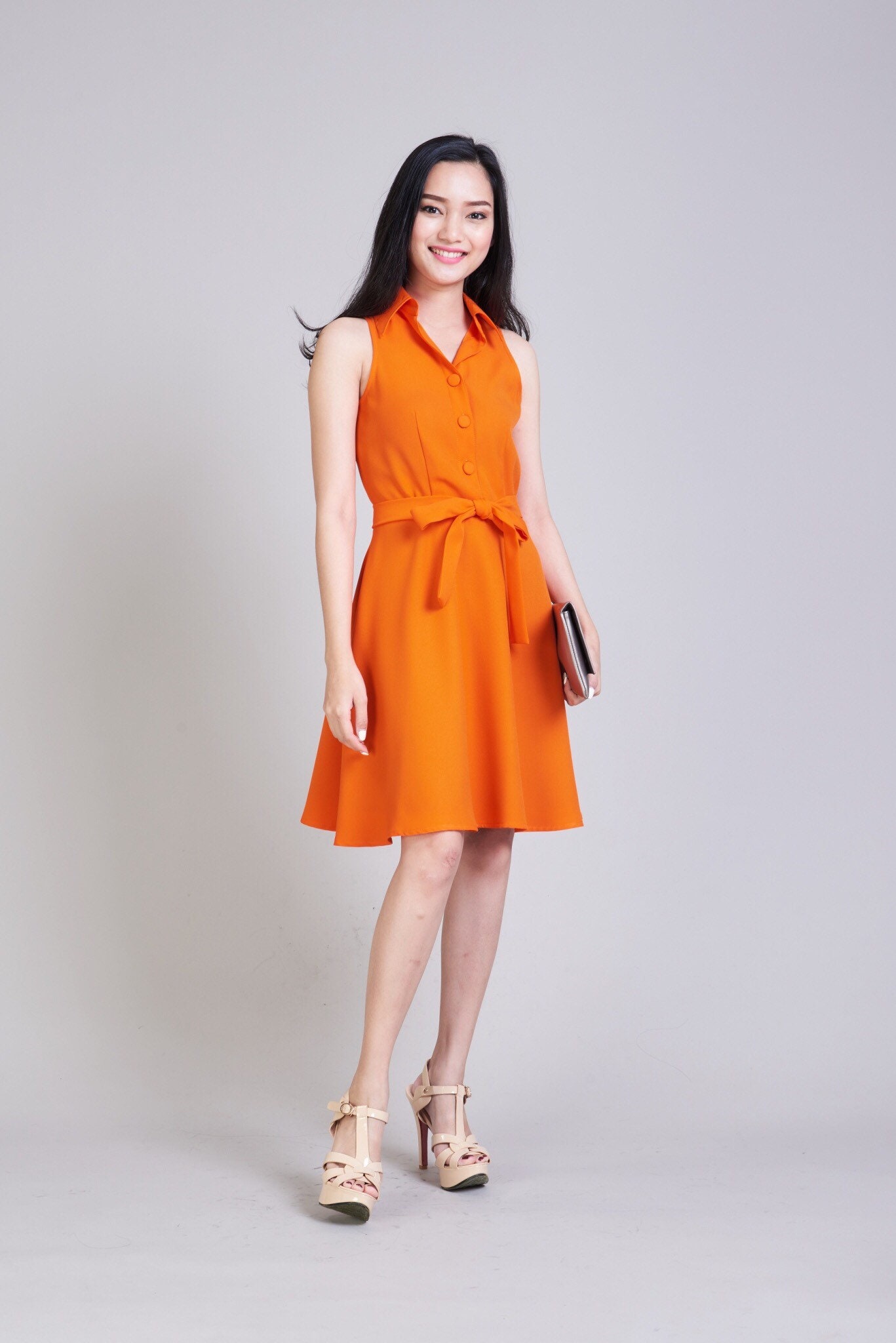 Orange Dress Tangerine Dress Shirt Dress Working Dress Party | Etsy