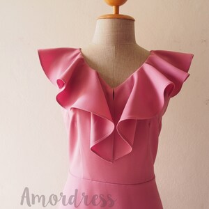 Prom Dress Long Bridesmaid Dress Cranberry Pink Dress Flounce Dress ...
