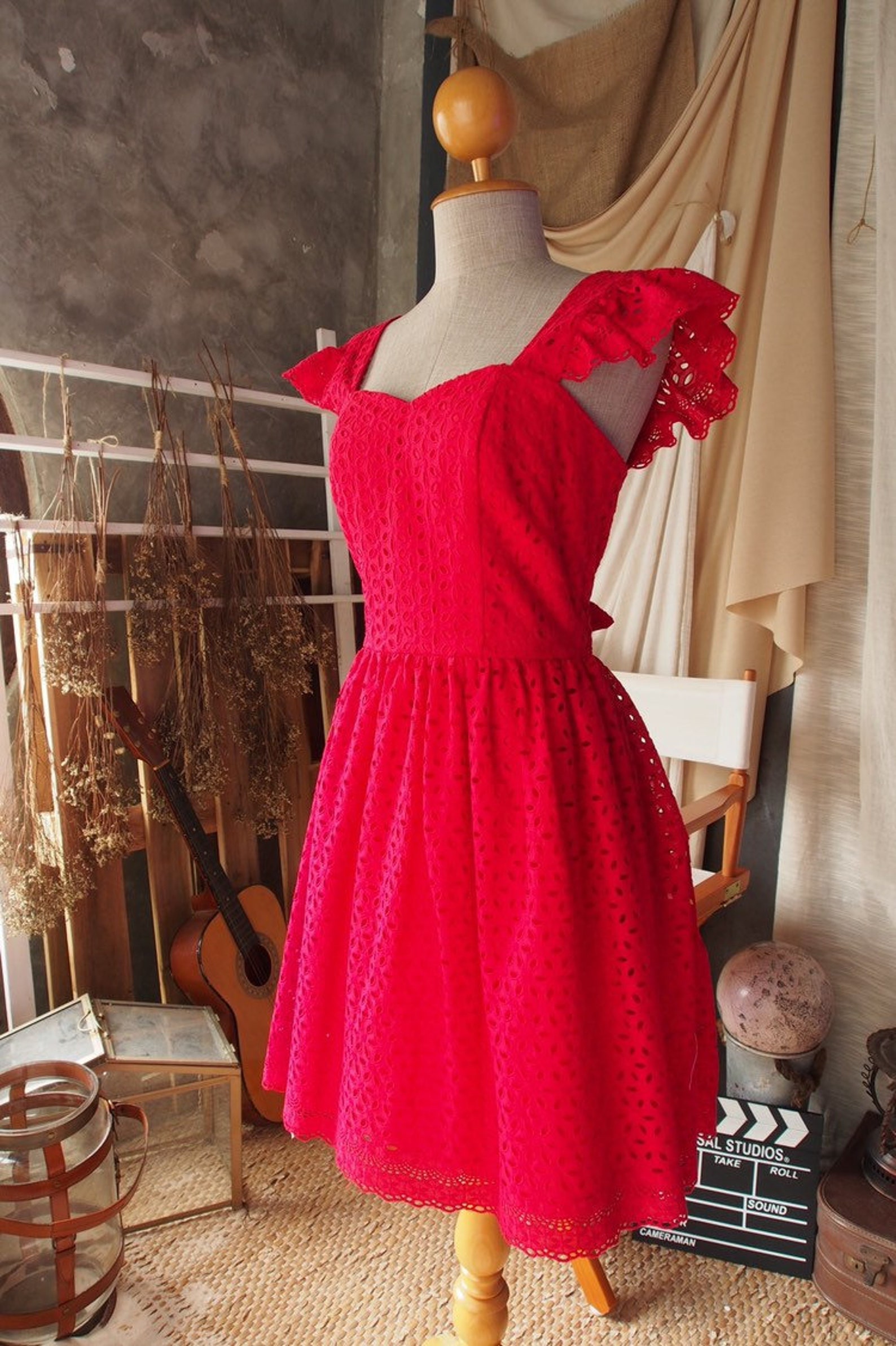 Red Sundress Summer Dress Sleeve Dress Party Dress Red Lace | Etsy