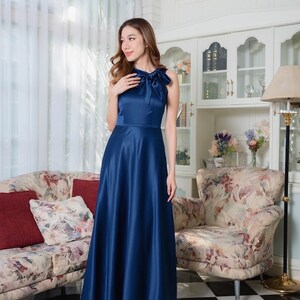 Paris Navy Prom Dress Turtle Neck Big Bow Luxury Timeless Long Wedding ...