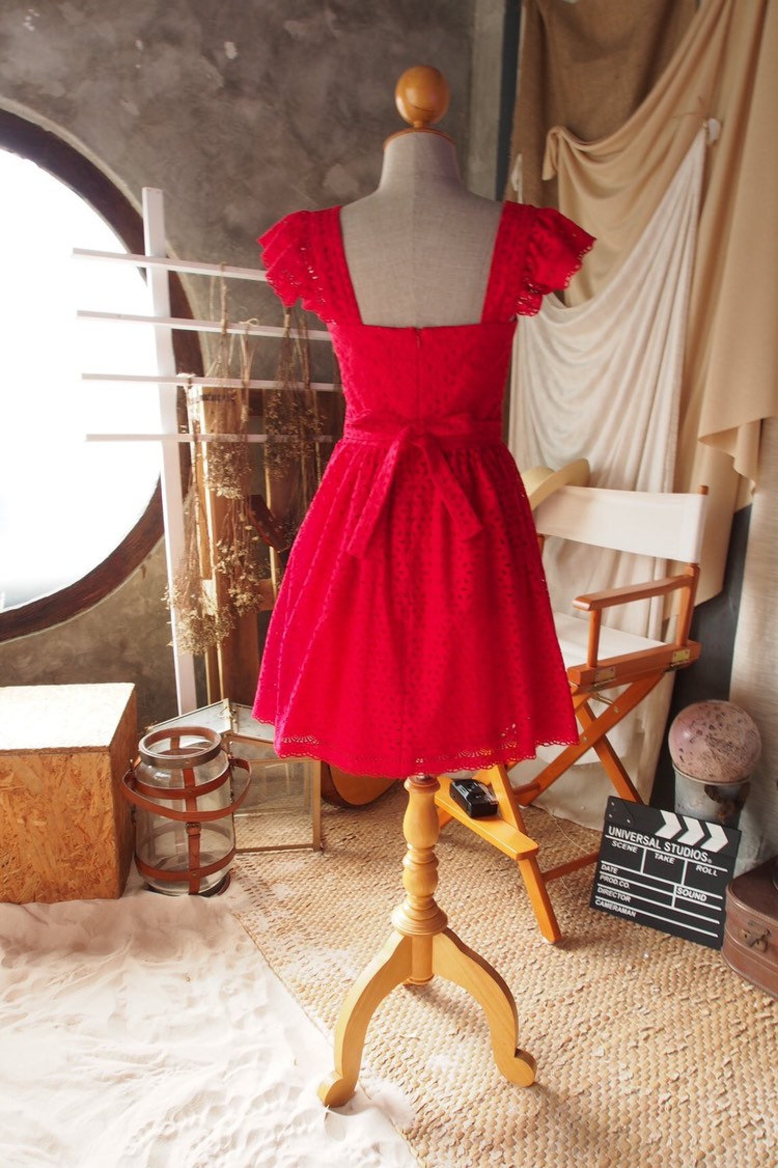 Red Sundress Summer Dress Sleeve Dress Party Dress Red Lace | Etsy