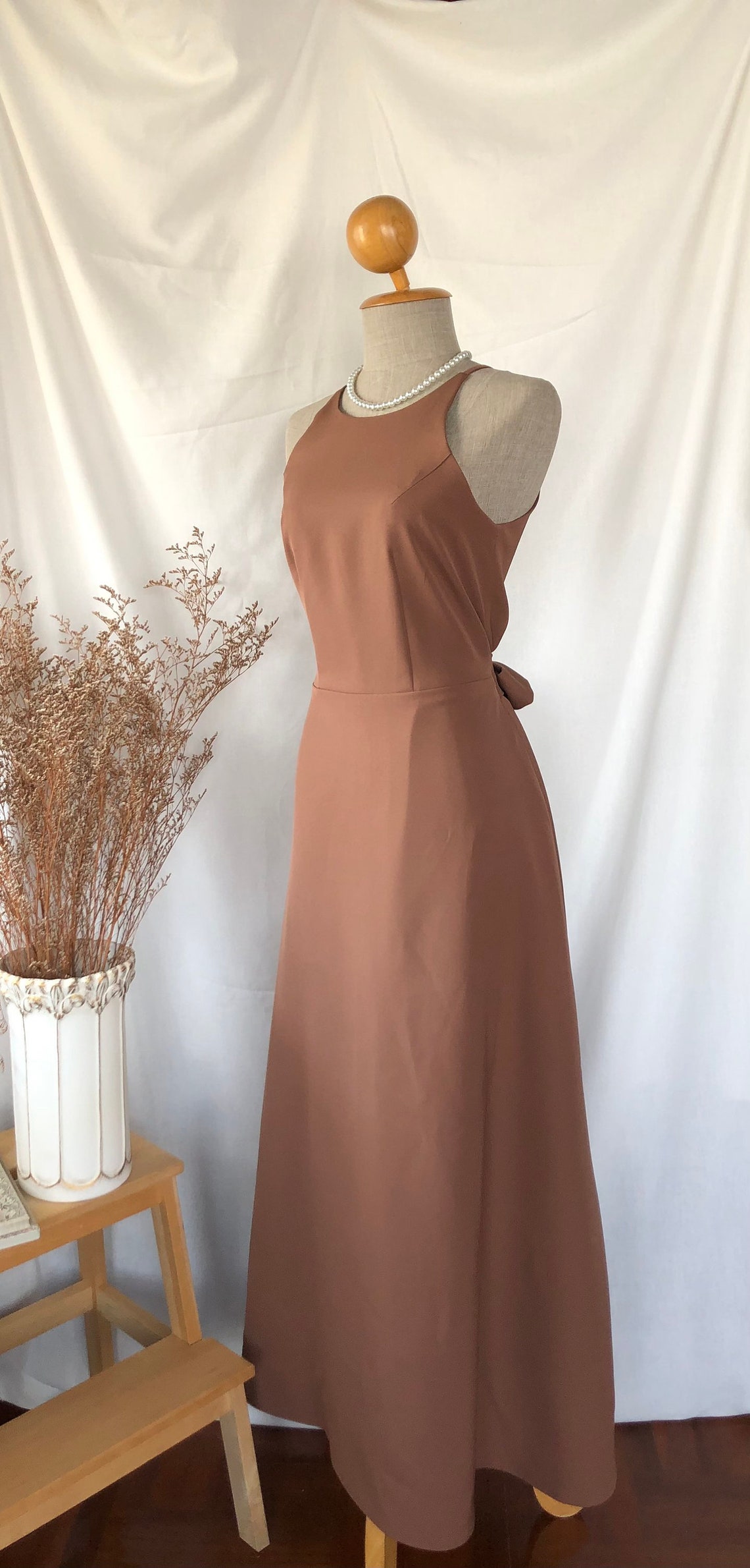 Brown Prom Dress Almond Bridesmaids Dress Crisscross Backless - Etsy