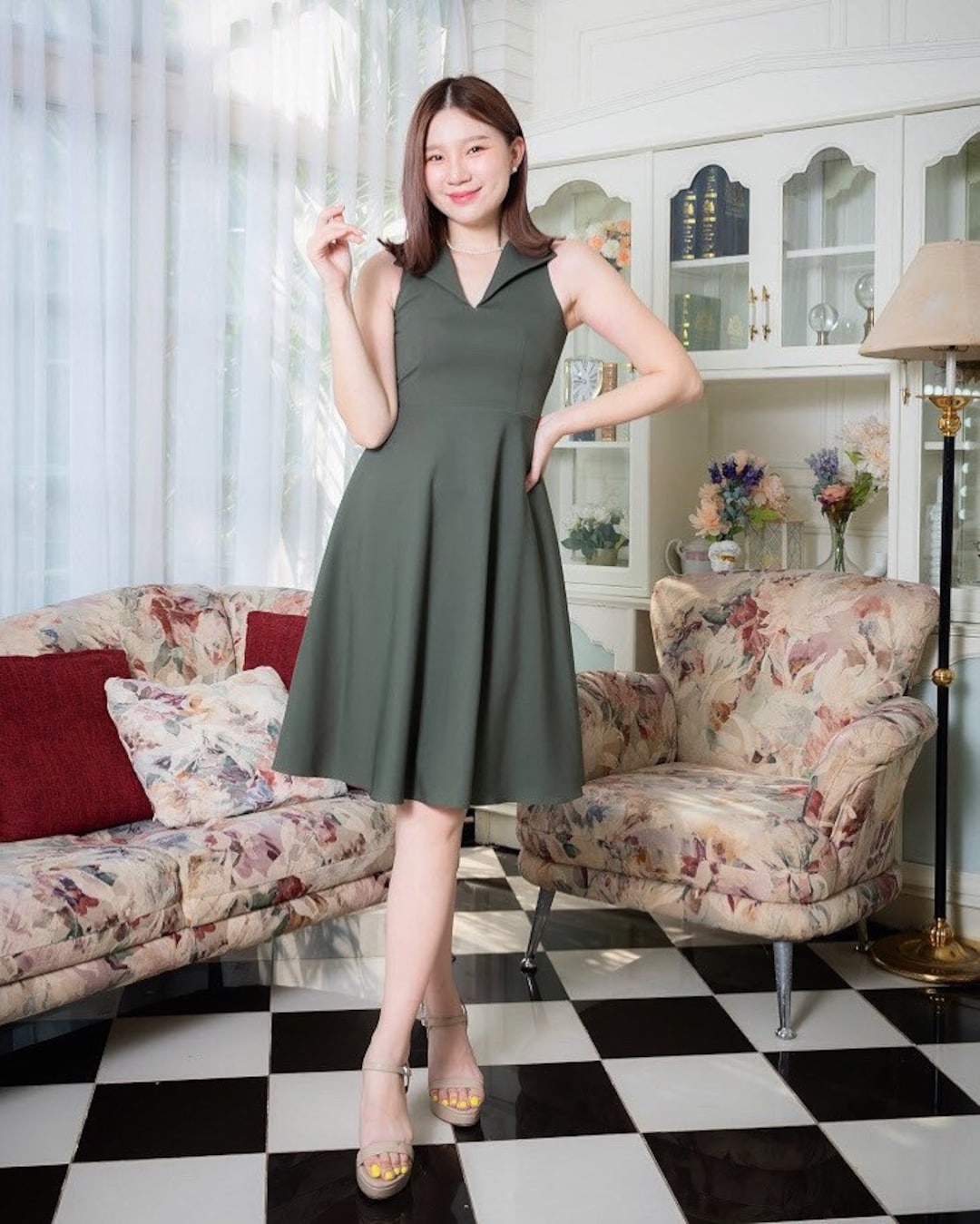 La La Dress - Capsule Wardrobe Parisian Dress Army Green Brides Collar ...
