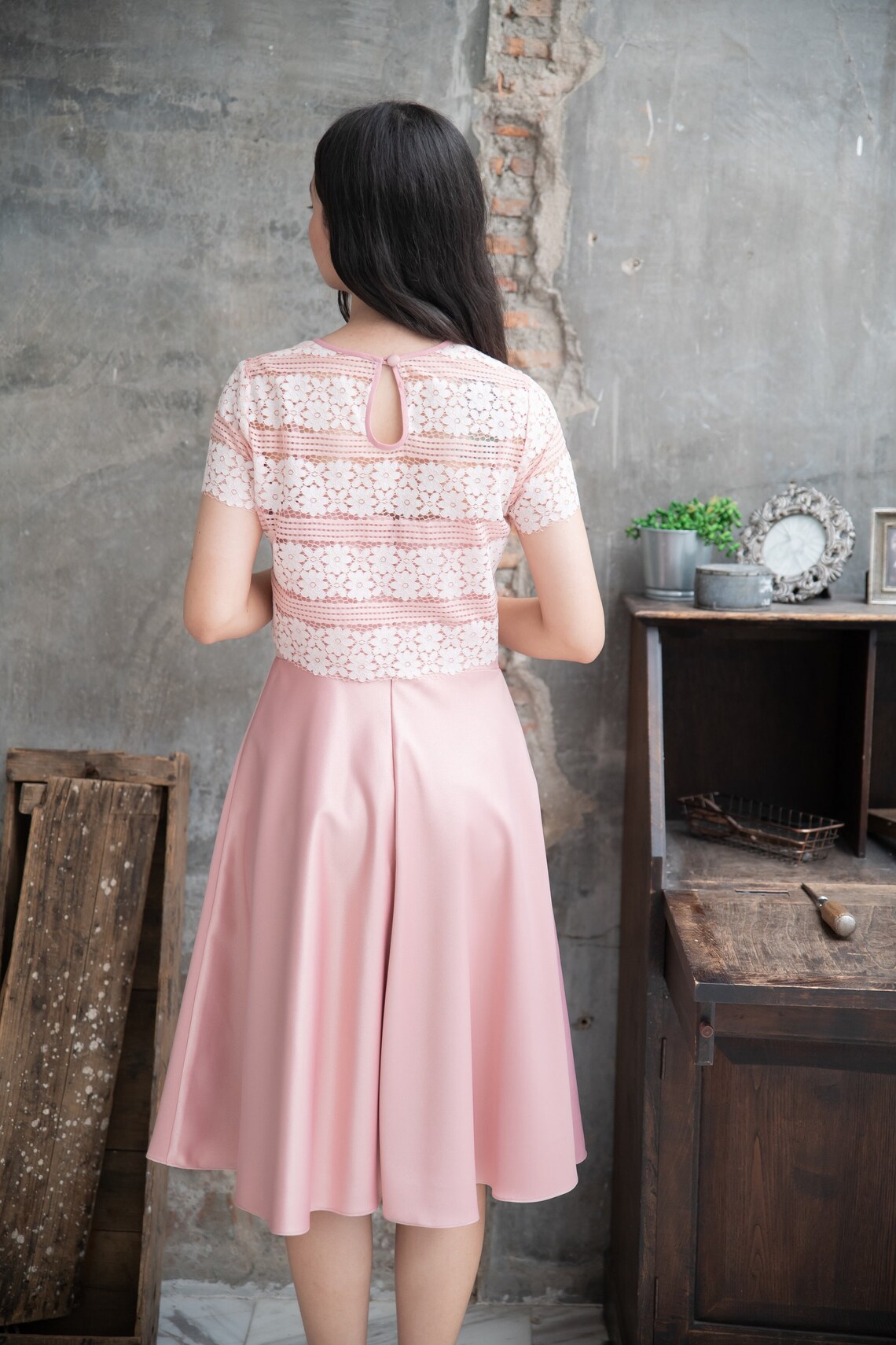 Pink Lace Crop Top and Spaghetti Straps Dress Vintage Style - Etsy