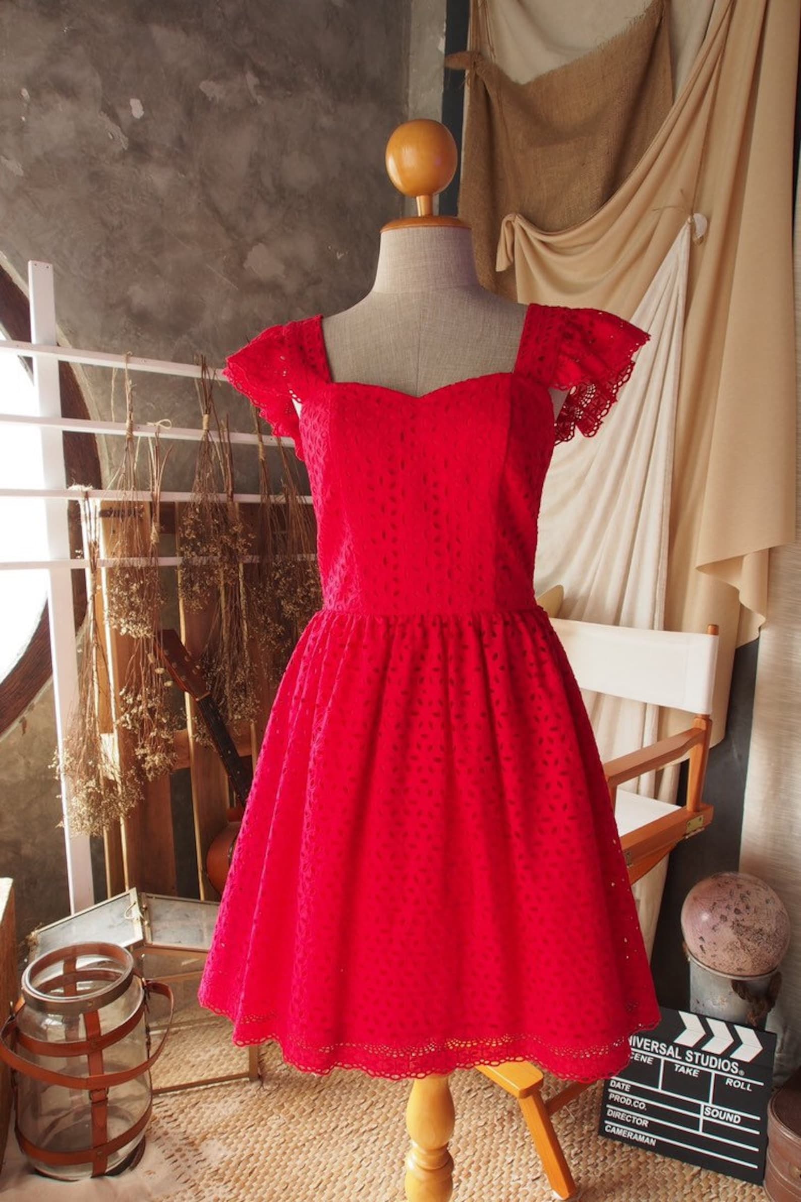 Red Sundress Summer Dress Sleeve Dress Party Dress Red Lace | Etsy