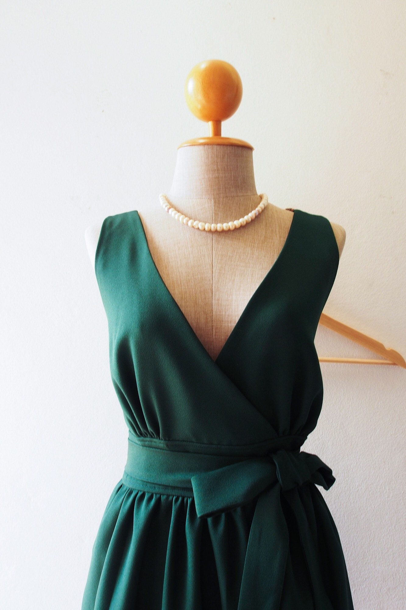 Green Bridesmaid Dress Forest Green Party Dress V Neck Vintage | Etsy
