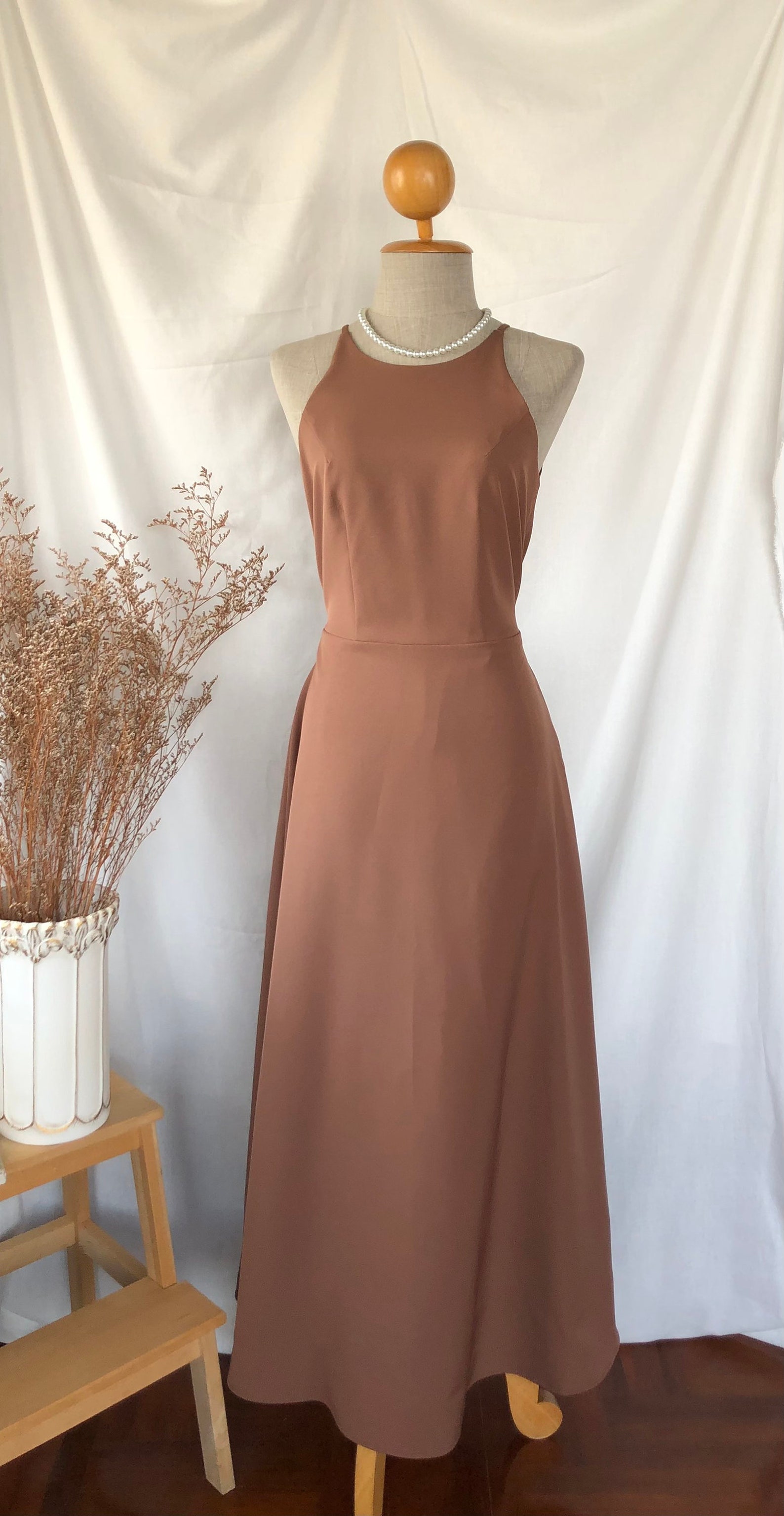 Brown Prom Dress Almond Bridesmaids Dress Crisscross Backless - Etsy