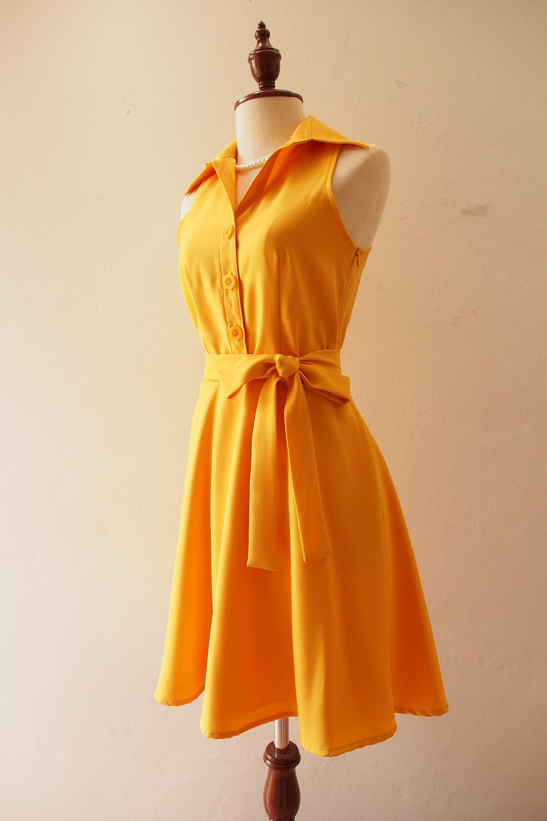 DOWNTOWN - Yellow Sundress Mustard Dress Shirt Dress Swing Dance Dress ...