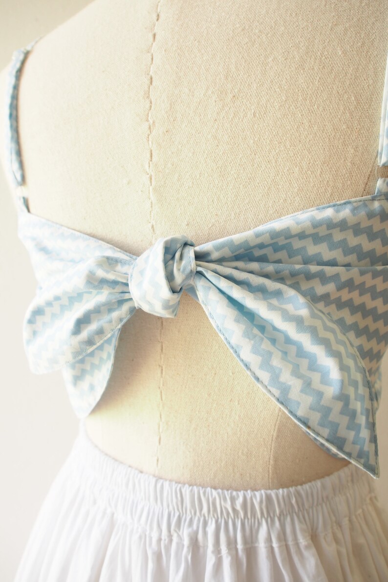 Top Spaghetti Straps Top Baby Blue Zigzag Stripe Cotton Top Beach Party ...