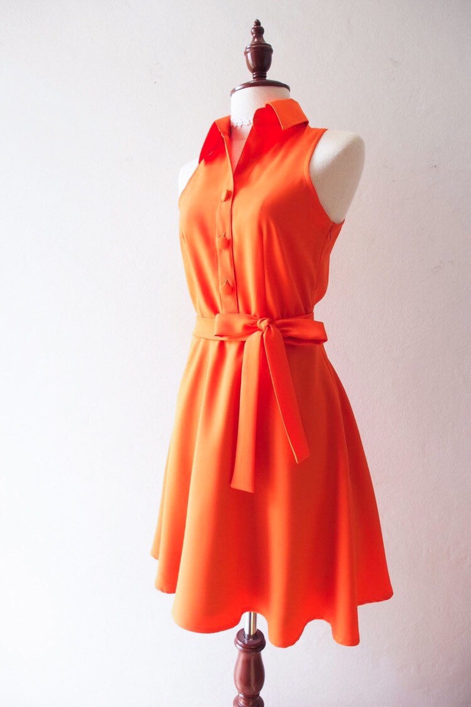 Orange Dress Tangerine Dress Shirt Dress Working Dress Party | Etsy