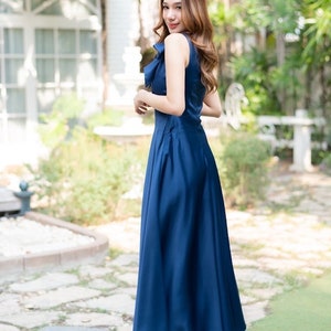 Paris Navy Prom Dress Turtle Neck Big Bow Luxury Timeless Long Wedding ...