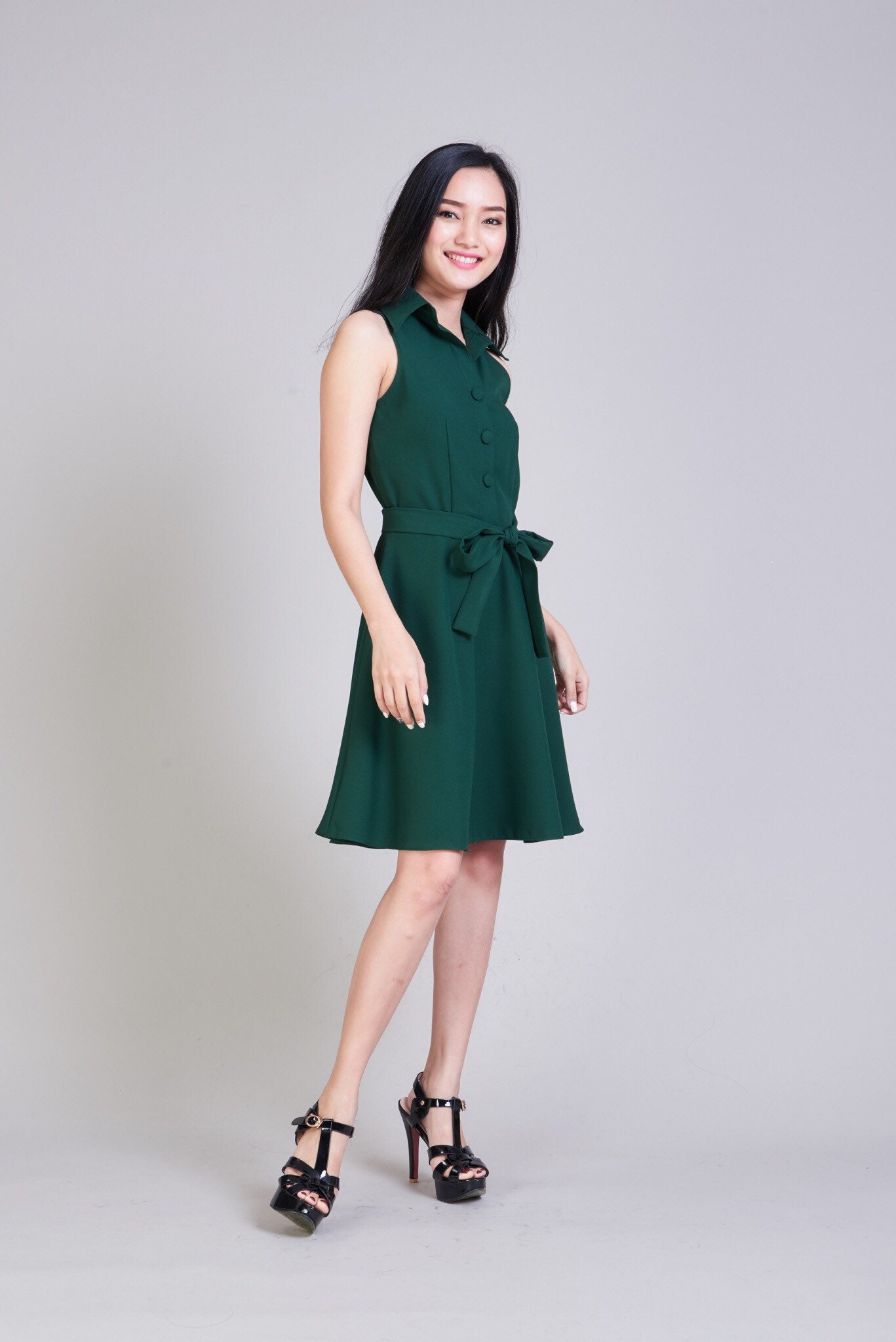 DOWNTOWN Green Sundress Vintage Inspired Midi Dress Skater | Etsy