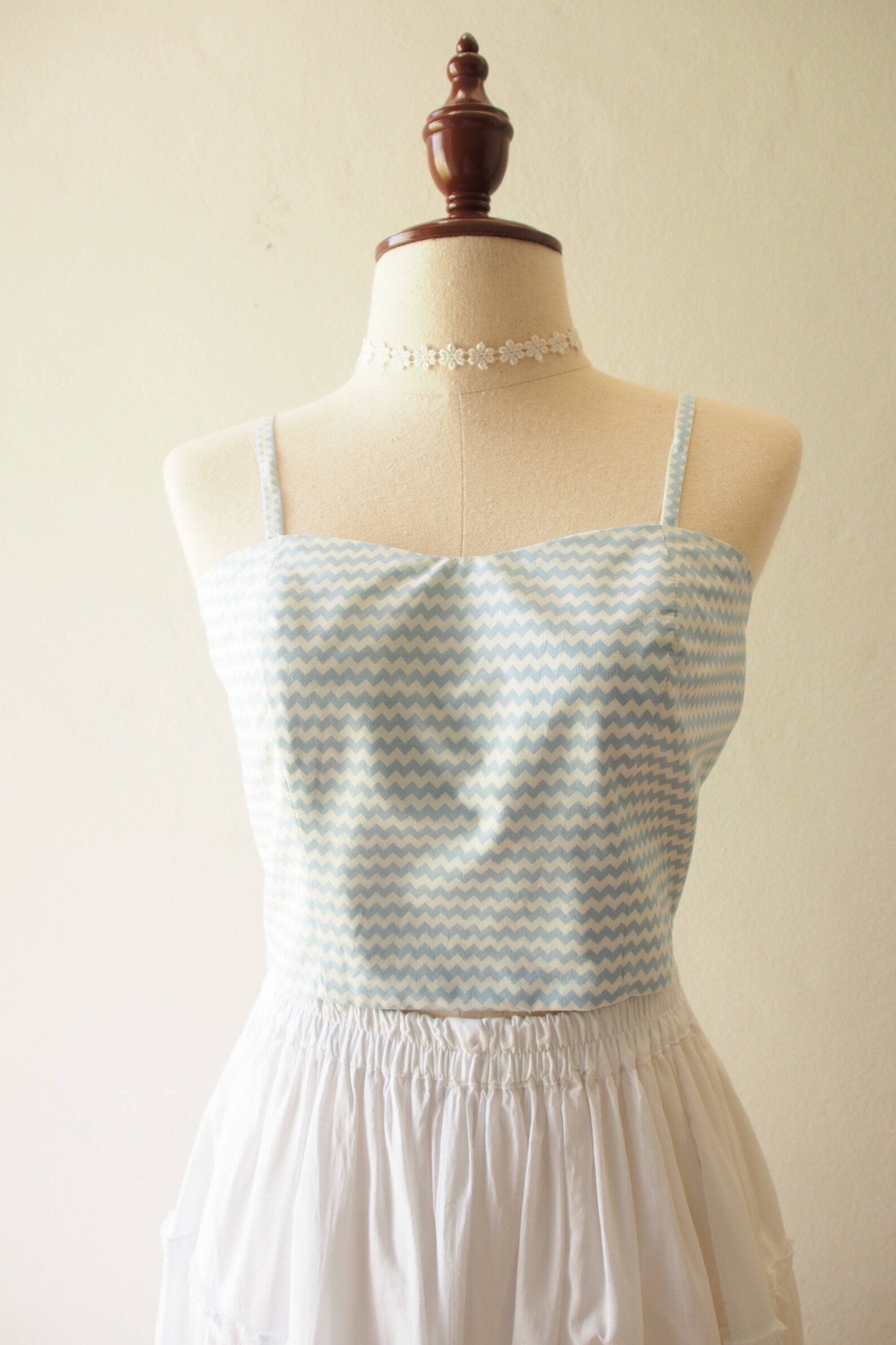 Top Spaghetti Straps Top Baby Blue Zigzag Stripe Cotton Top - Etsy