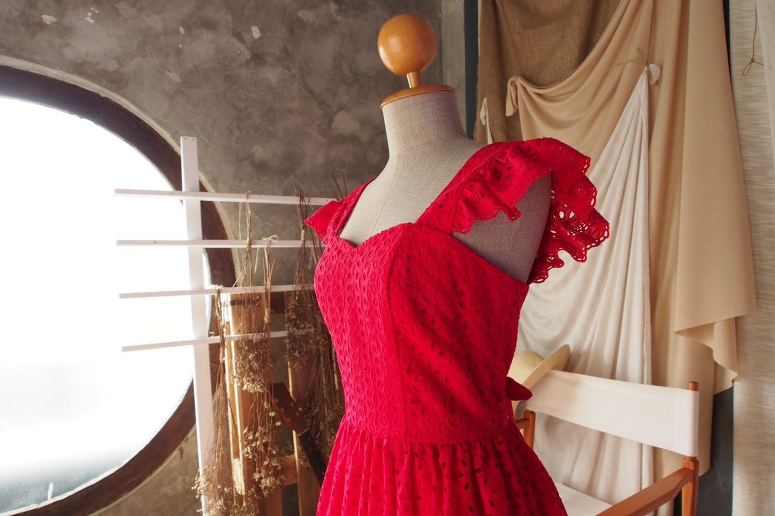 Red Sundress Summer Dress Sleeve Dress Party Dress Red Lace | Etsy