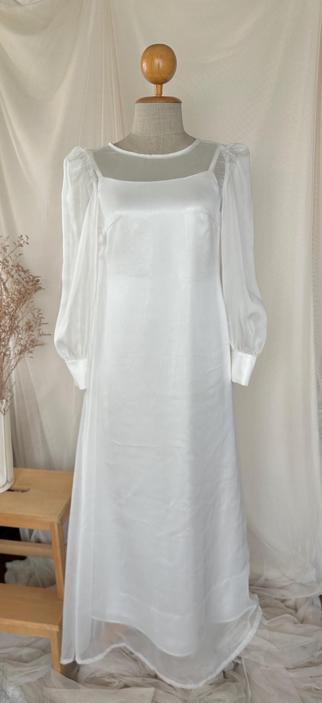 Marie an - White Modest Wedding Dress Old Money Minimalist Long Bishop ...