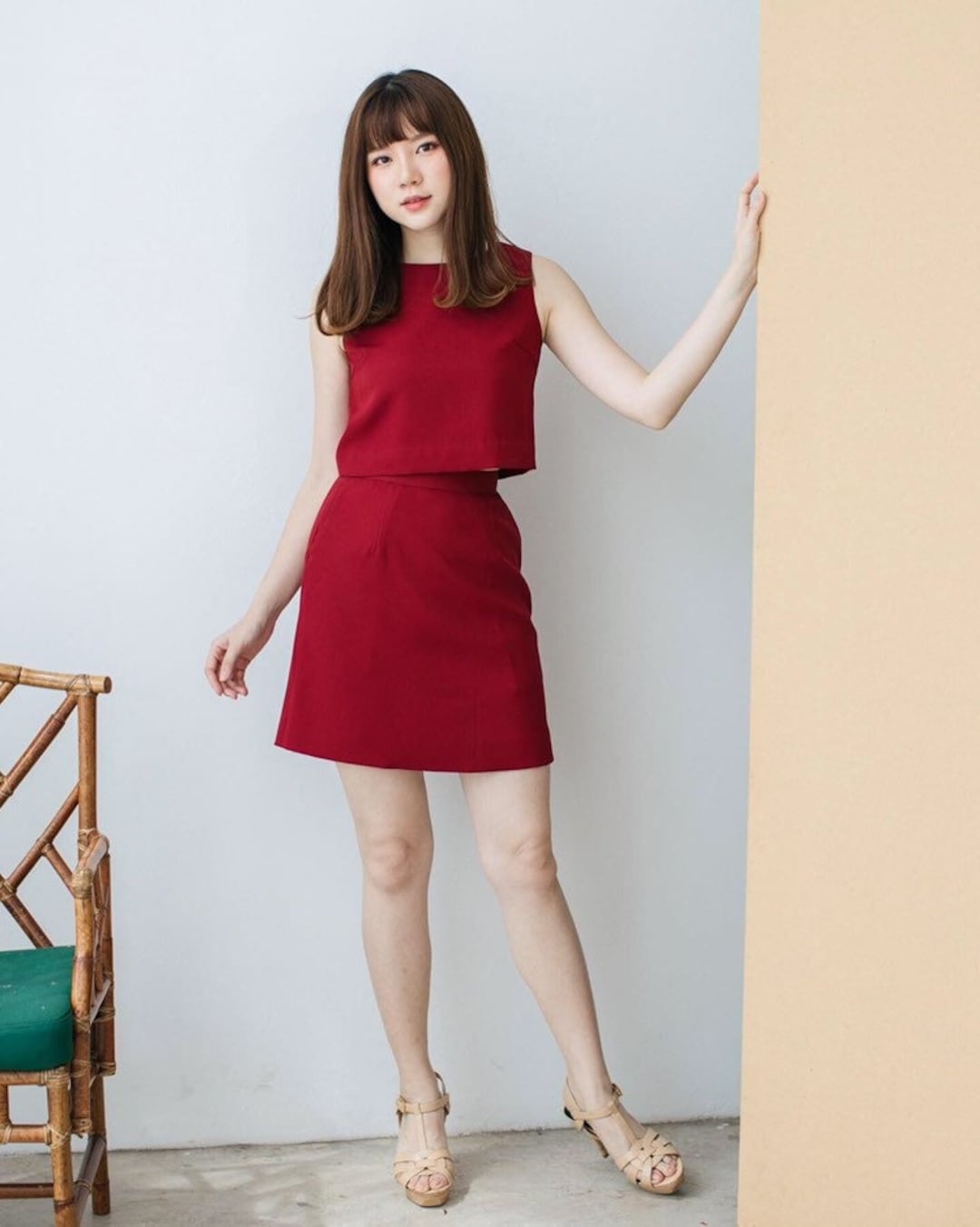 Stella- Red Office Wear Crop Top and Skirt Set A Line Skirt With ...
