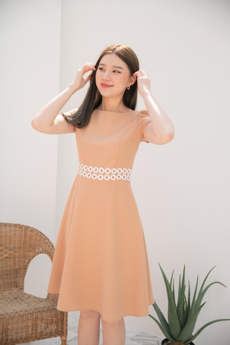 Bloom Almond Tan Dress Elegant Classic Spring Summer Office - Etsy