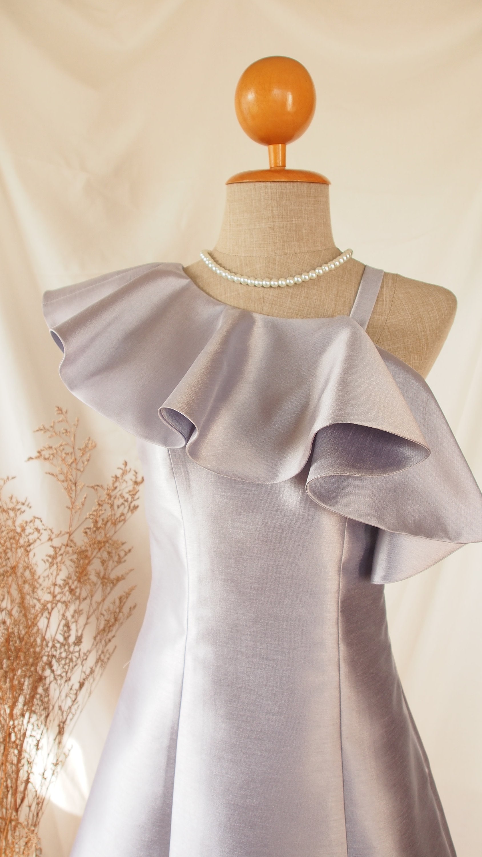 Emma Silver Gray Party Dress One Shoulder Dress Shining Silk | Etsy