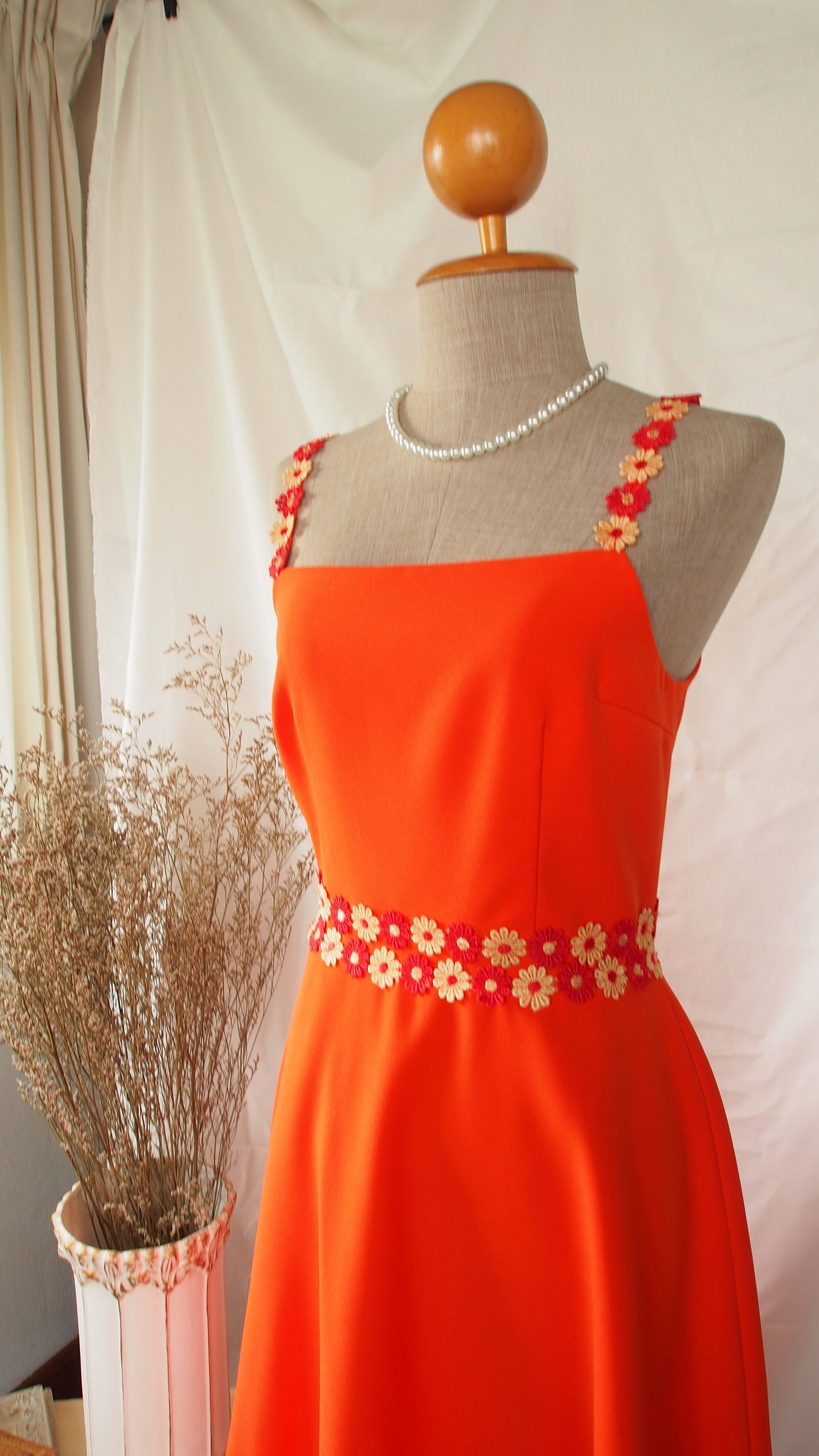 Orange Prom Dress Tangerine Party Dress Vintage Summer Retro Lace ...