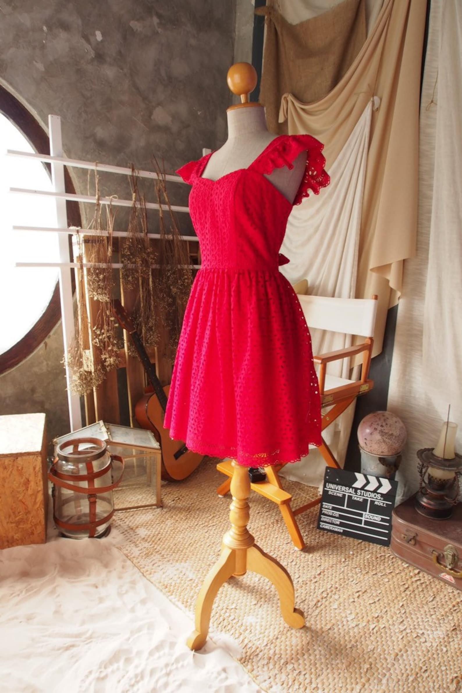 Red Sundress Summer Dress Sleeve Dress Party Dress Red Lace | Etsy