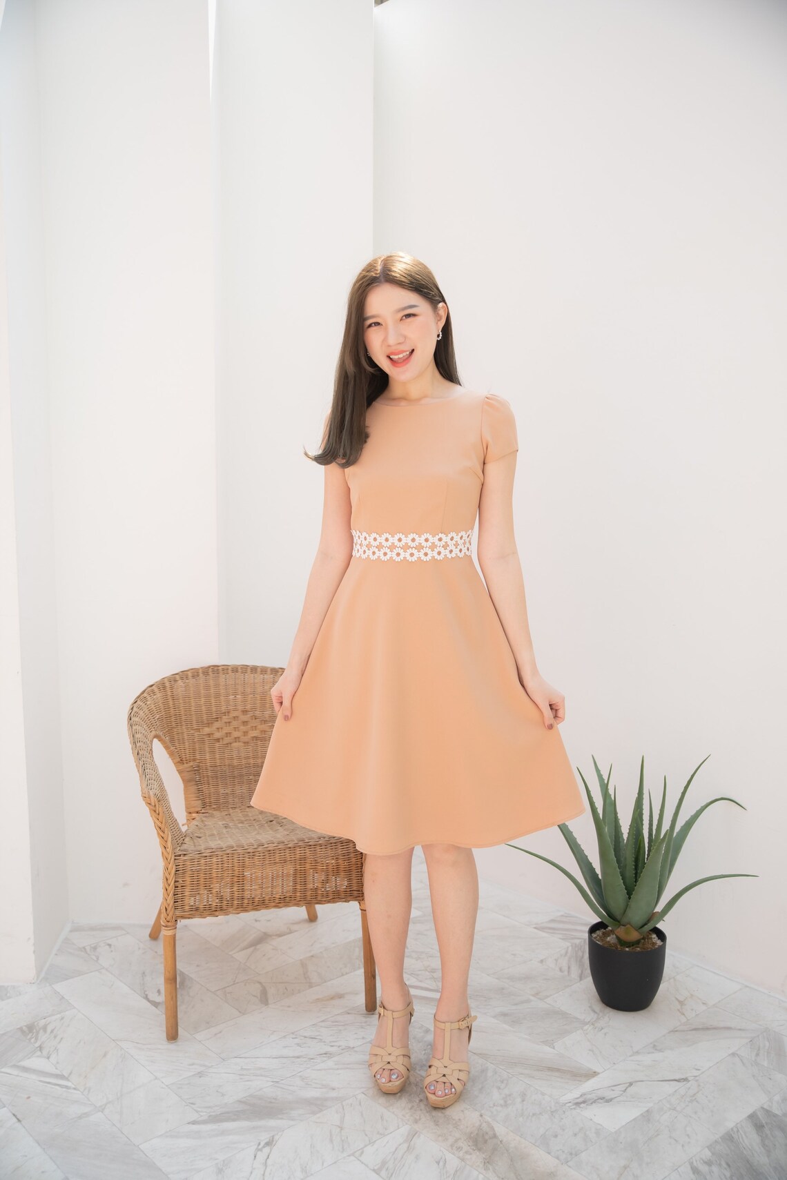 Bloom Almond Tan Dress Elegant Classic Spring Summer Office | Etsy