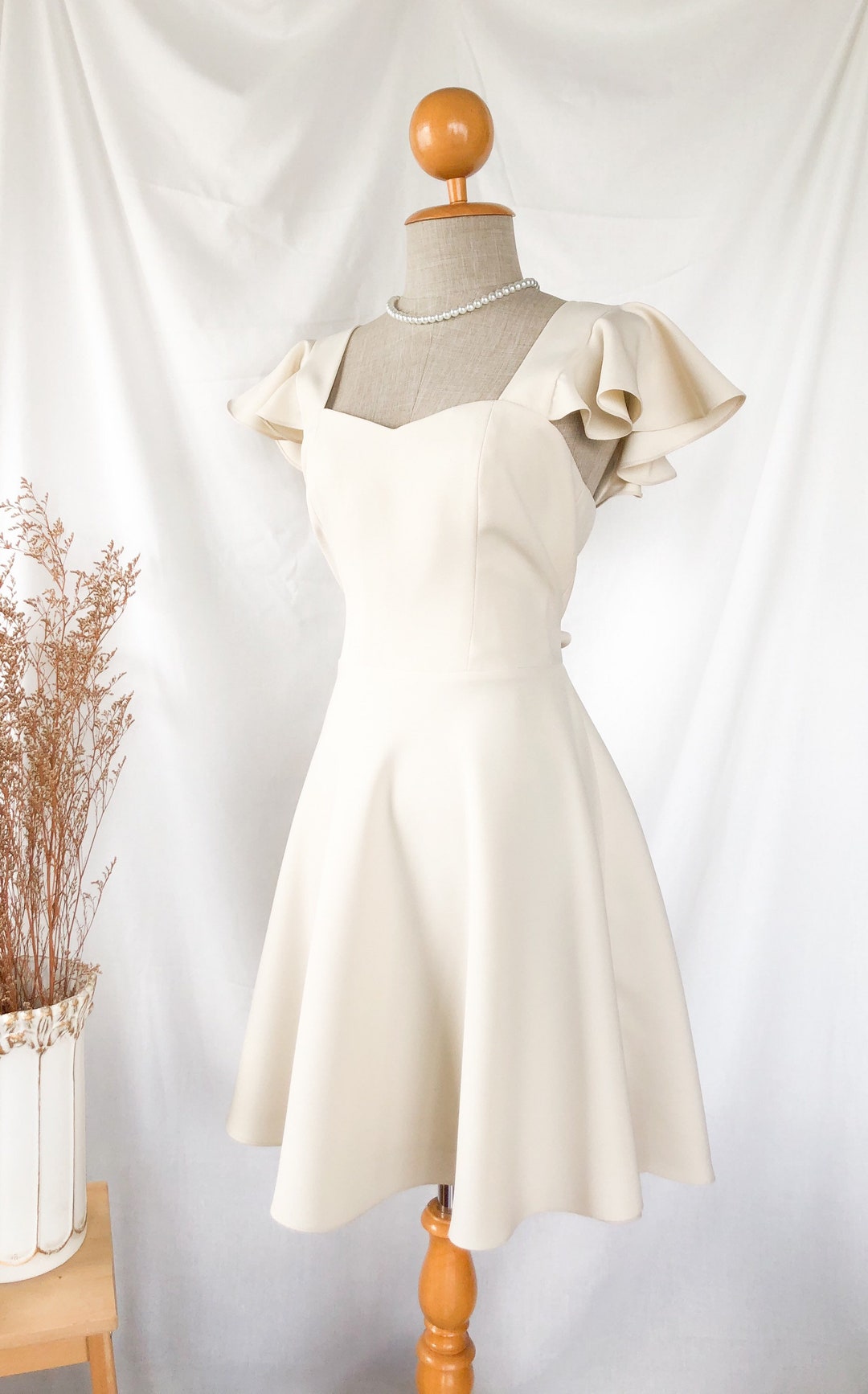 Olivia - Cream Khaki Prom Summer Dress Party Old Money Formal Vintage ...