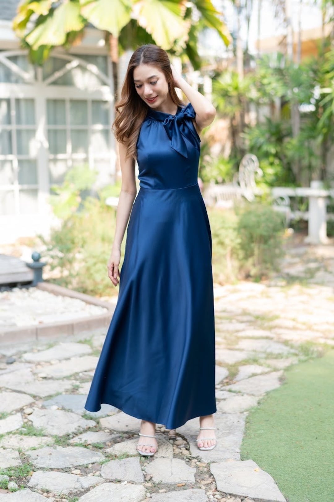 Paris Navy Prom Dress Turtle Neck Big Bow Luxury Timeless Long Wedding ...
