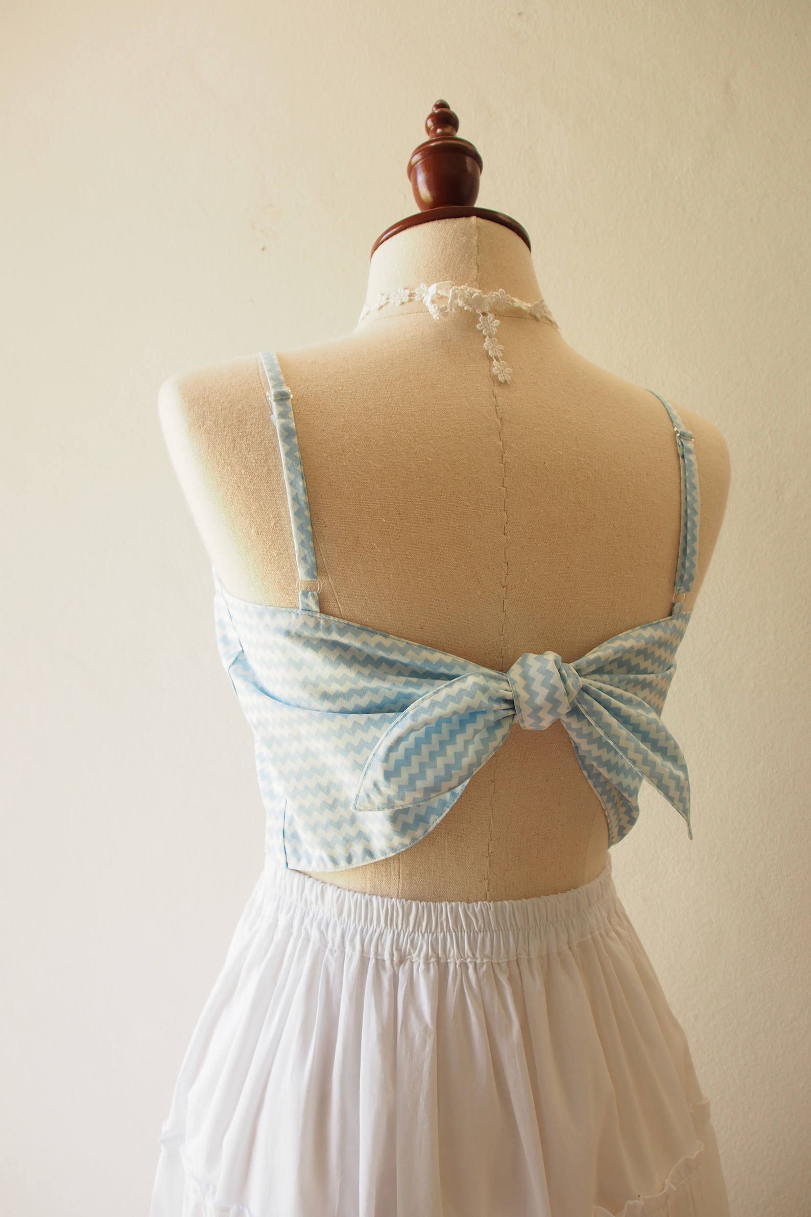 Top Spaghetti Straps Top Baby Blue Zigzag Stripe Cotton Top Beach Party ...