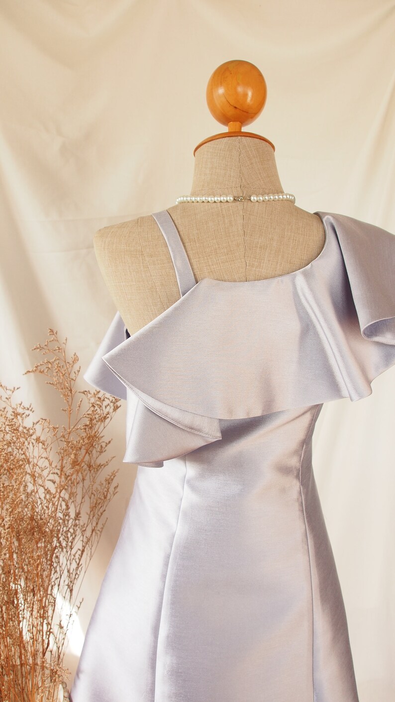 Emma Silver Gray Party Dress One Shoulder Dress Shining Silk - Etsy