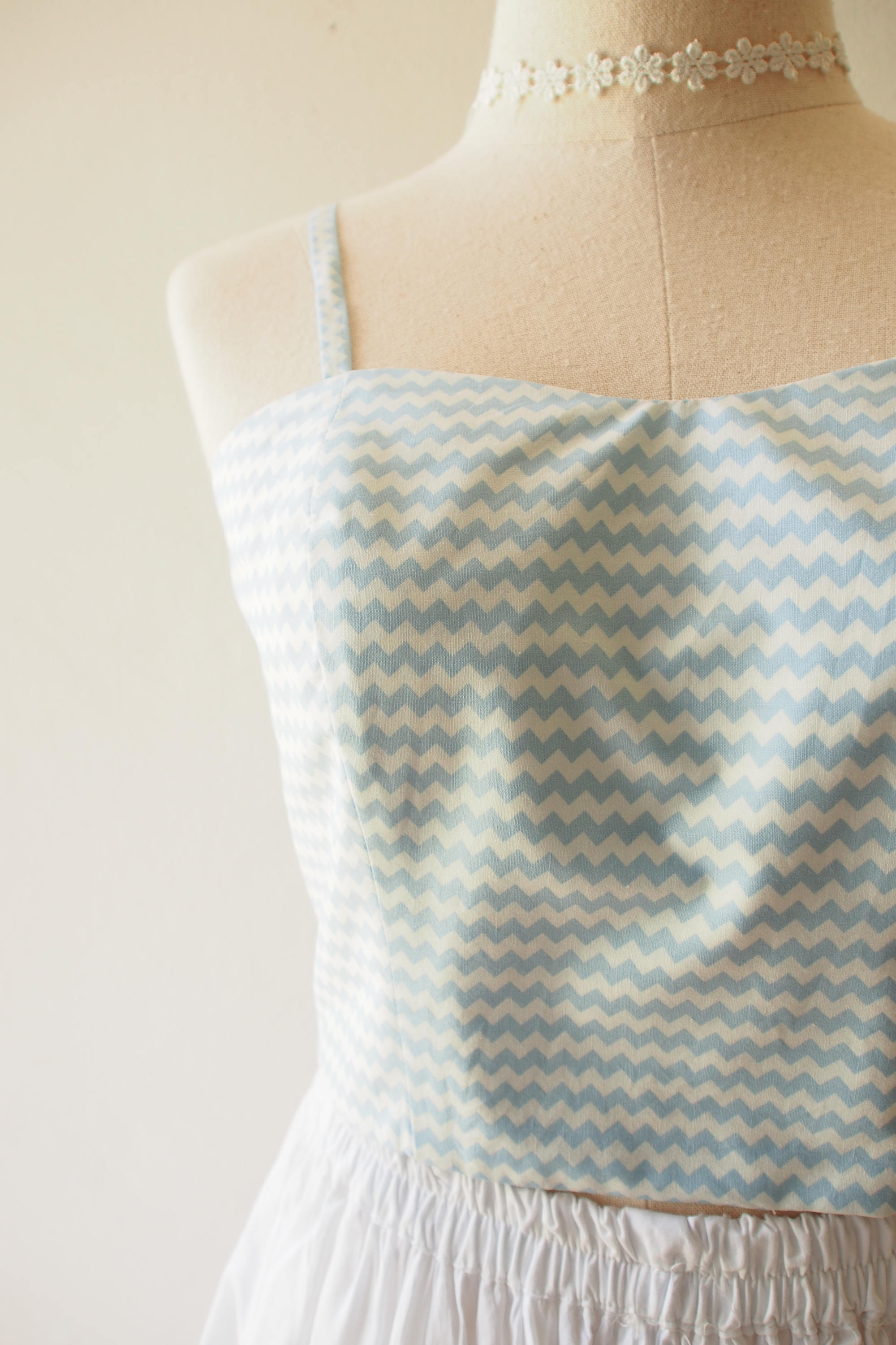 Top Spaghetti Straps Top Baby Blue Zigzag Stripe Cotton Top Beach Party ...