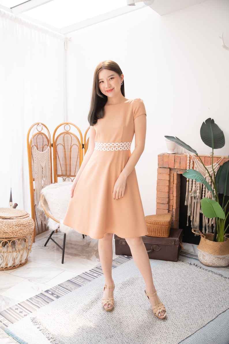 Bloom Almond Tan Dress Elegant Classic Spring Summer Office - Etsy