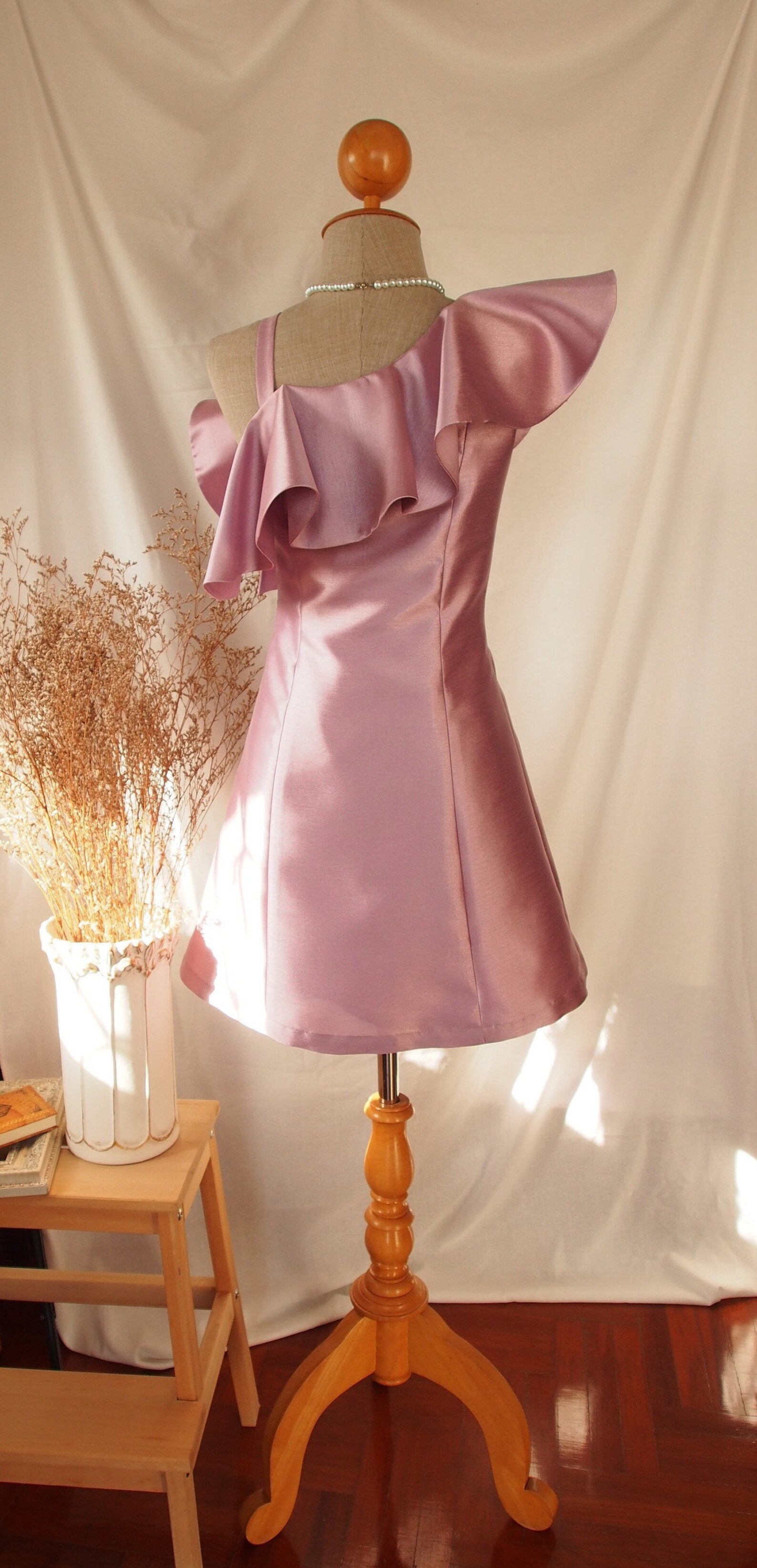 Emma Purple Prom Dress Shining Silk Off Shoulder One | Etsy