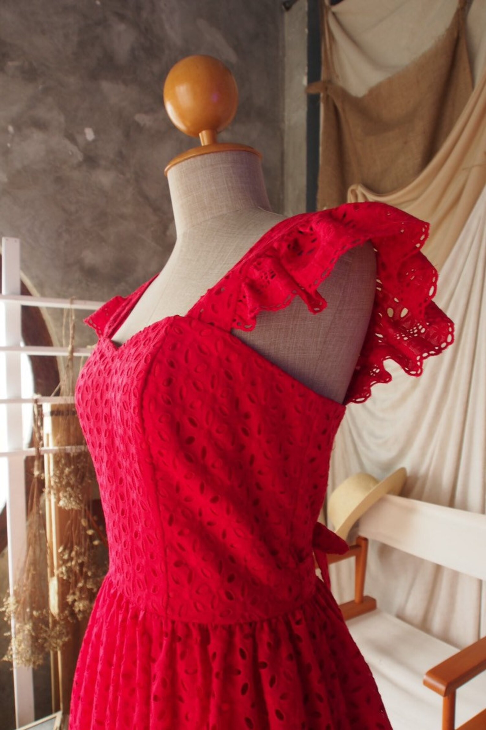 Red Sundress Summer Dress Sleeve Dress Party Dress Red Lace | Etsy