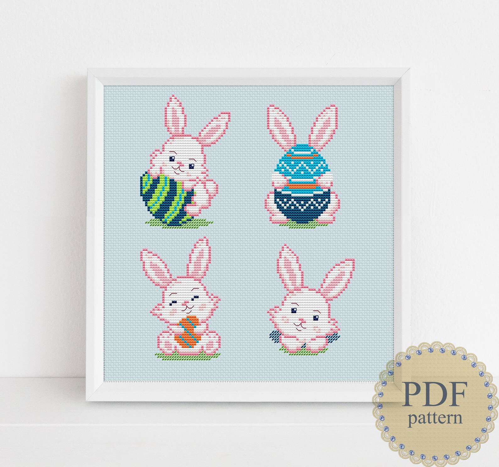 Cute Easter Bunny Cross Stitch Pattern Set of 4 Mini Designs - Etsy