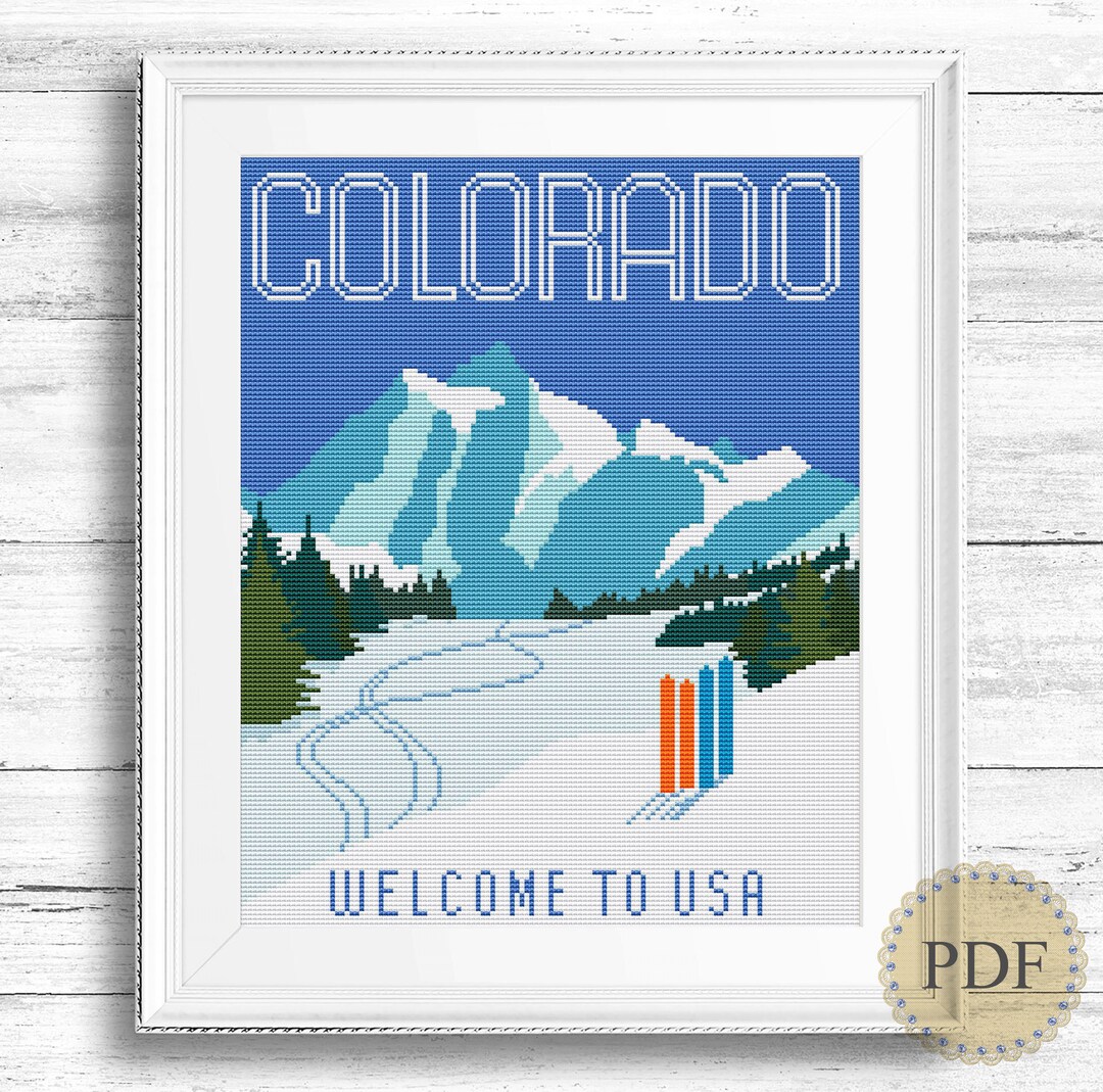 Colorado Modern Cross Stitch Pattern Travel USA Landscape Embroidery ...