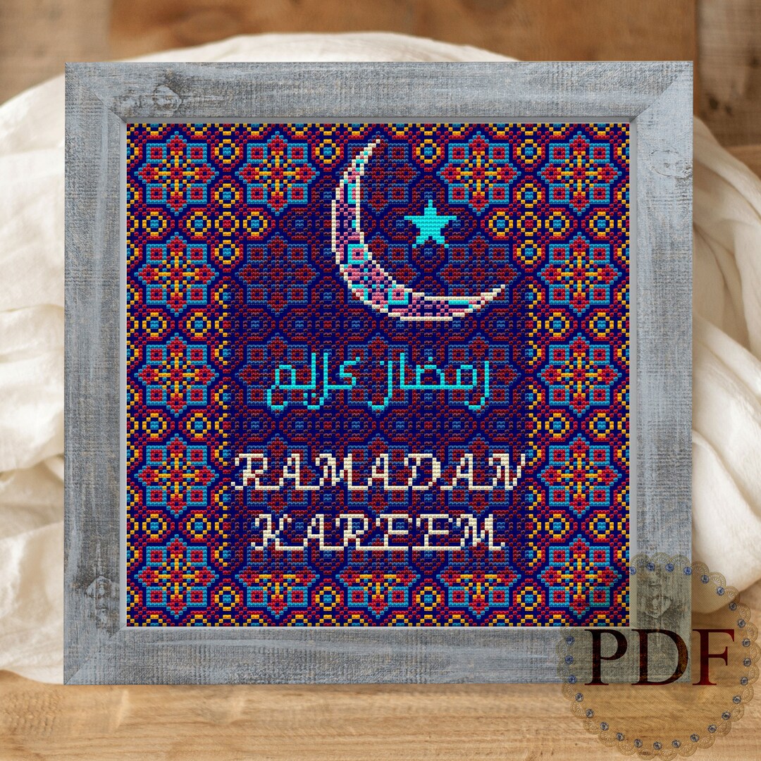 Ramadan Kareem Ethnic Cross Stitch Pattern Islamic Arabic Crescent ...