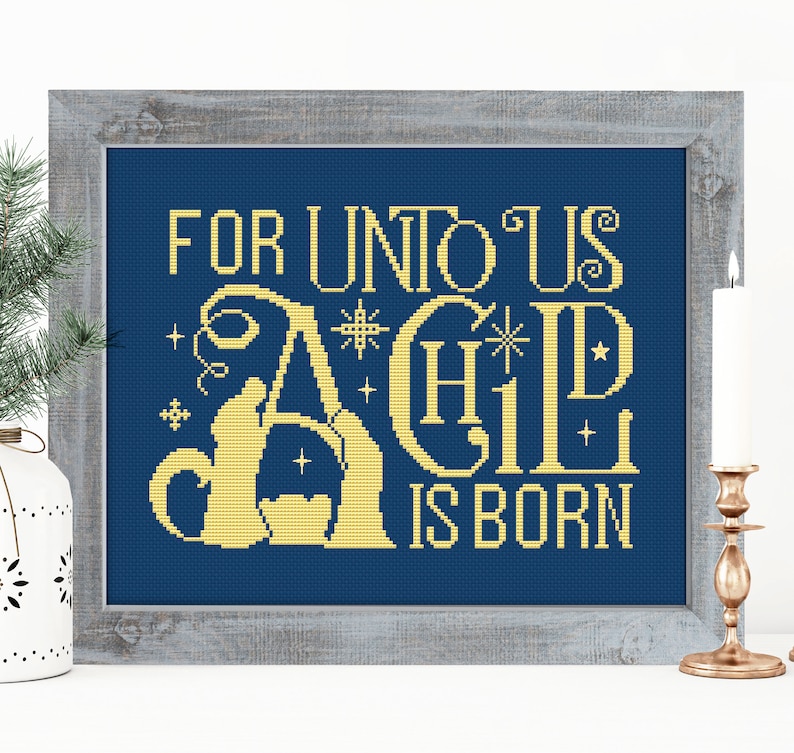 For Unto Us A Child is Born Christmas Quote Cross Stitch - Etsy UK