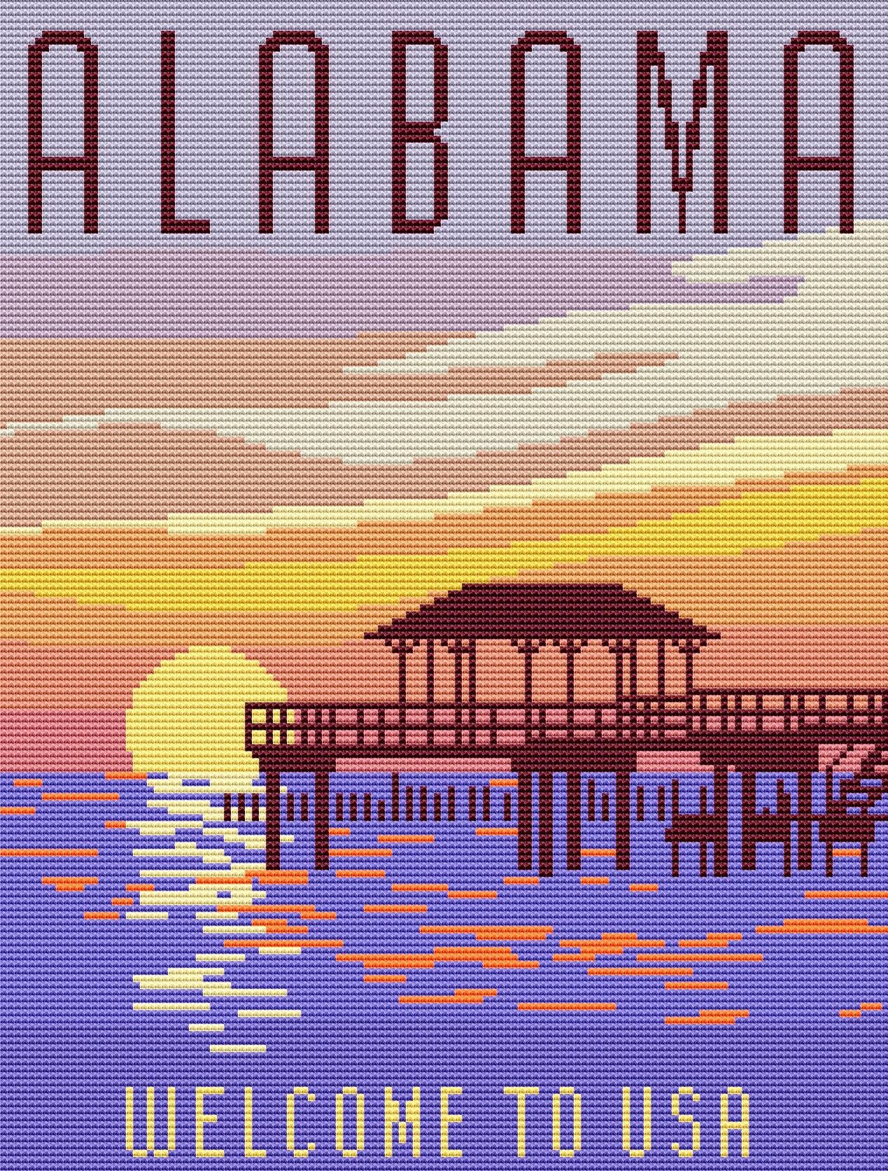 Alabama Modern Cross Stitch Pattern Travel USA Landscape - Etsy