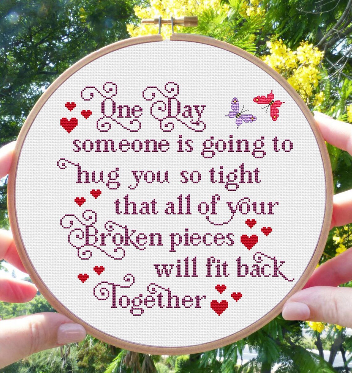 Hug Cross Stitch Pattern Hearts Butterflies Easy Bereavement | Etsy