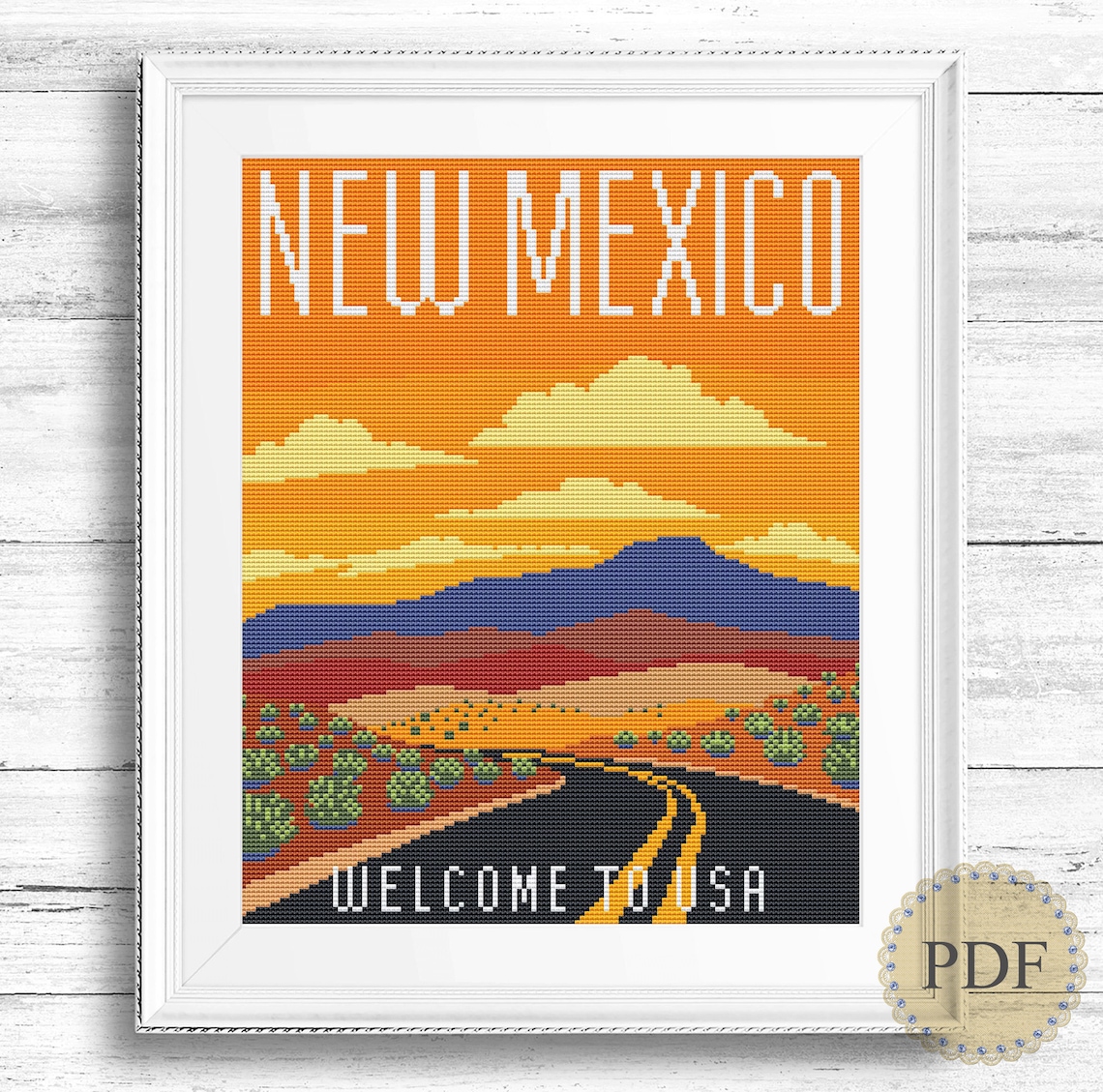 New Mexico Modern Cross Stitch Pattern Travel USA Landscape - Etsy