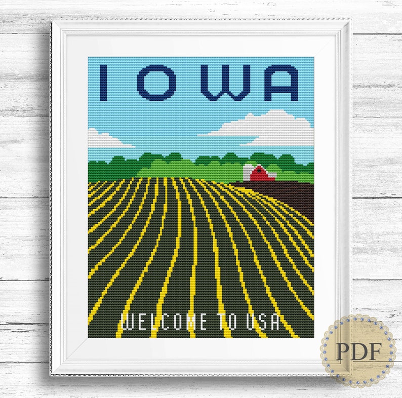 Iowa State Modern Cross Stitch Pattern Travel Scenery Nature - Etsy