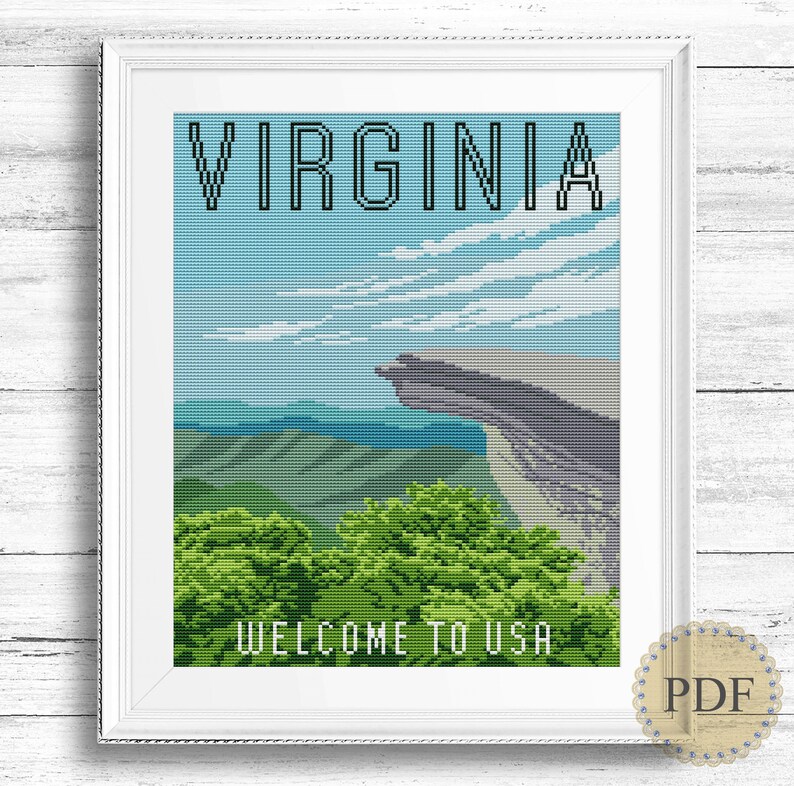 Virginia Modern Cross Stitch Pattern Nature Landscape Travel - Etsy