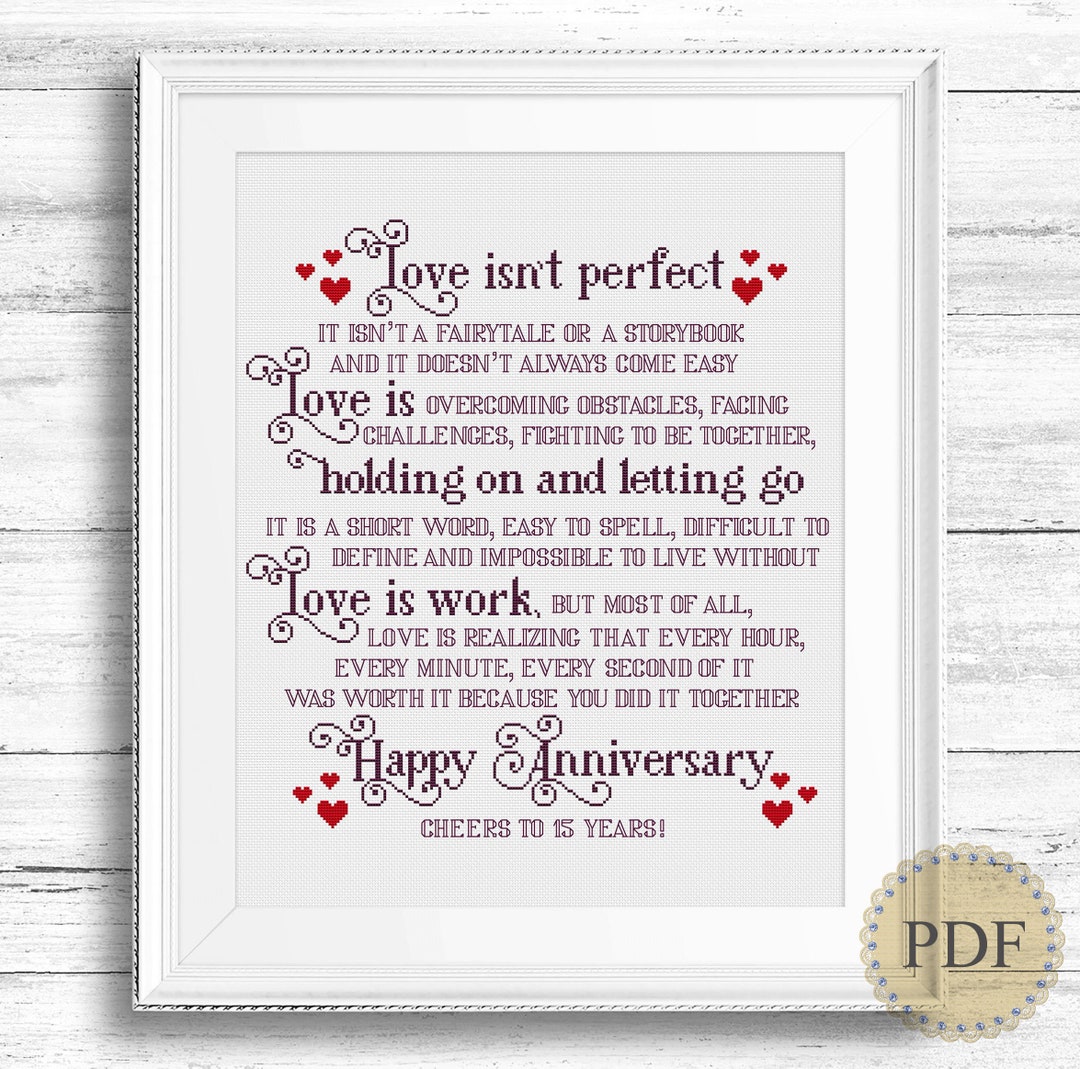 Happy Anniversary Cross Stitch Pattern Inspirational Love Quote ...