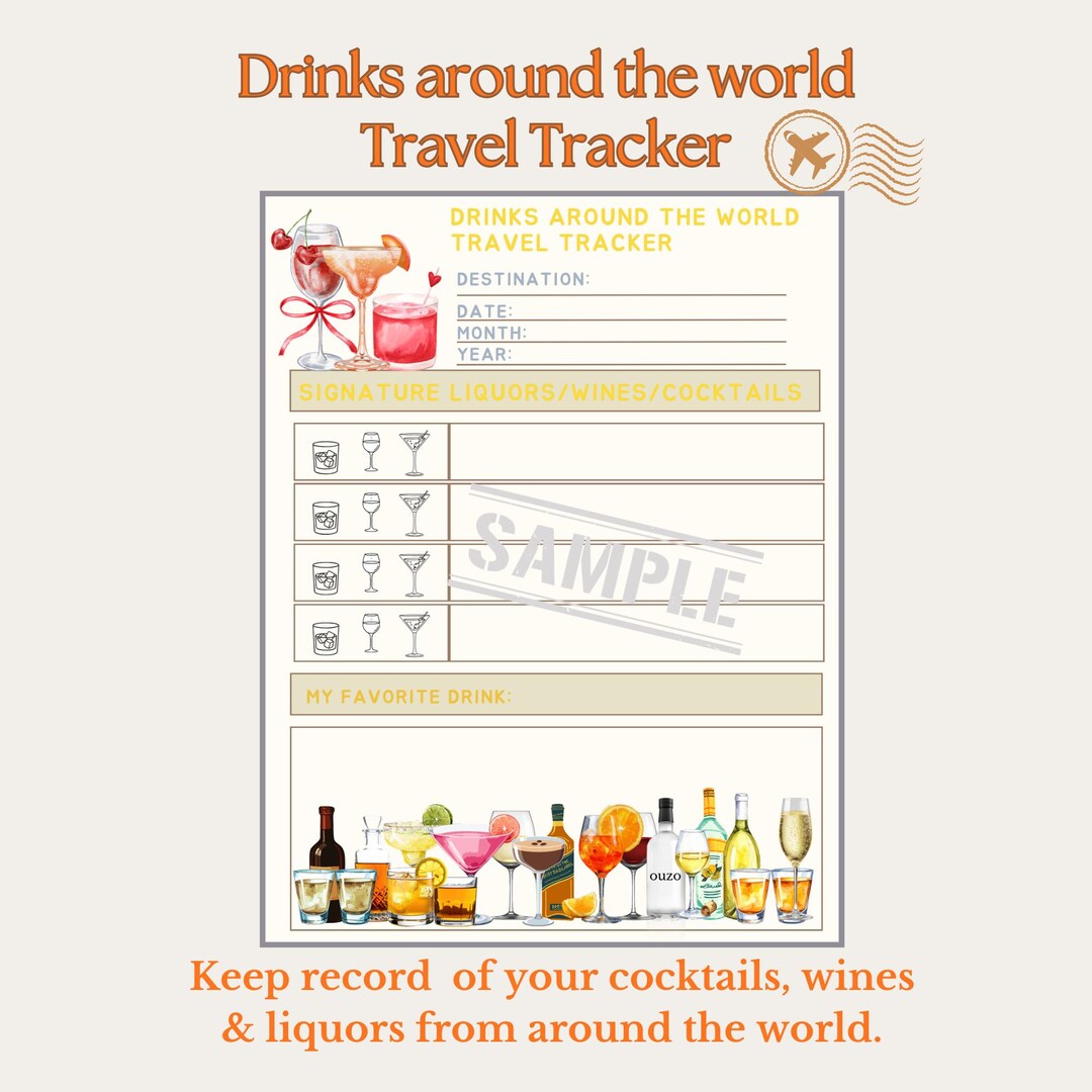 Drinks Around the World Tracker Printable | Cocktail Wine Liquor ...