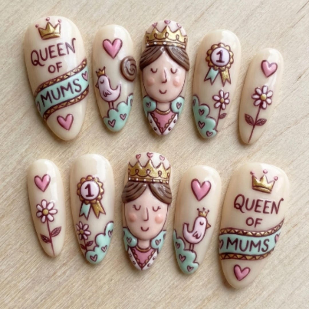 Queen of Mums Press on Nails | Hand-sculpted Portrait, Crown Art ...