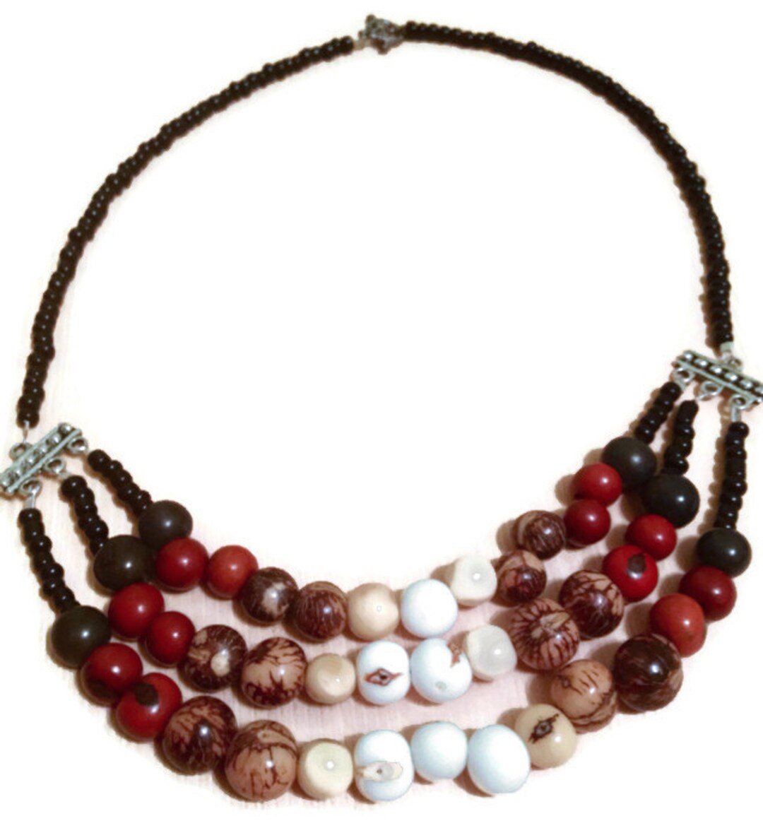 Three Strand Natural Colored Acai Necklace, Handmade Ring, Mothers Gift ...