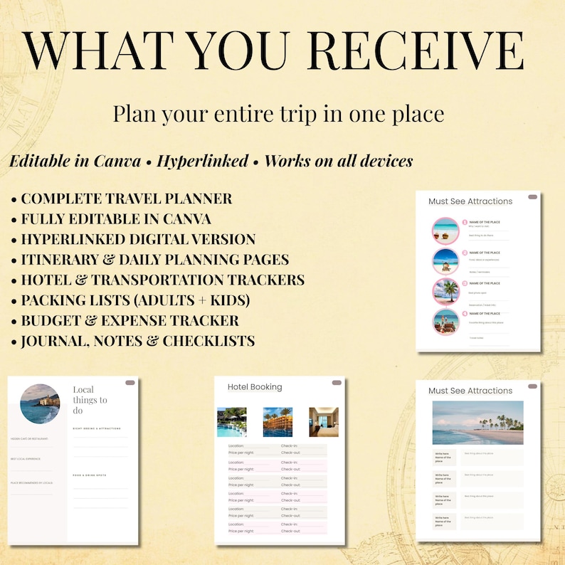 Travel Planner Template, Editable Canva Travel Planner, Vacation ...