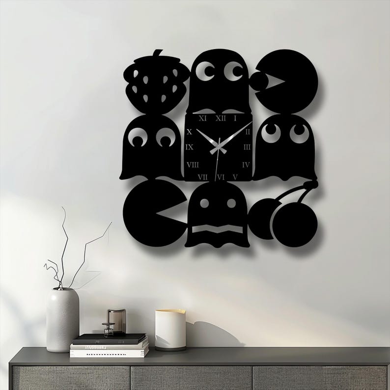 Pacman Style Metal Wall Clock – Retro Arcade Gamer Decor, Silent Quartz ...