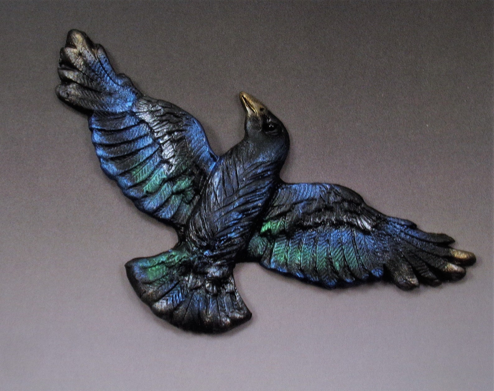 Studiostjames-hand Sculpted Soaring Raven Cabochon With Glass Eye-black ...