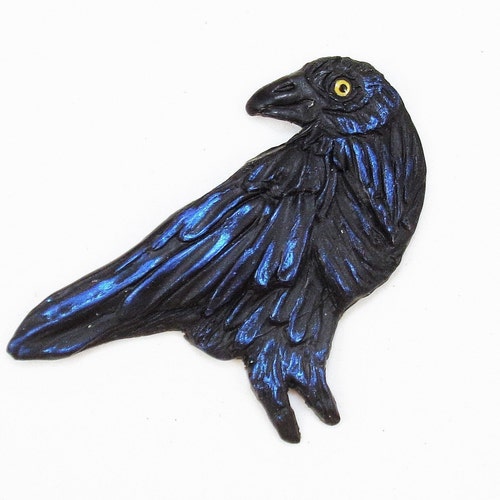 Studiostjames-hand Sculpted Soaring Raven Cabochon With Glass - Etsy